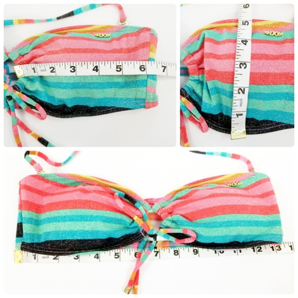 Roxy | Swim | Roxy Metallic Rainbow Striped Keyhole Bikini Top M | Poshmark